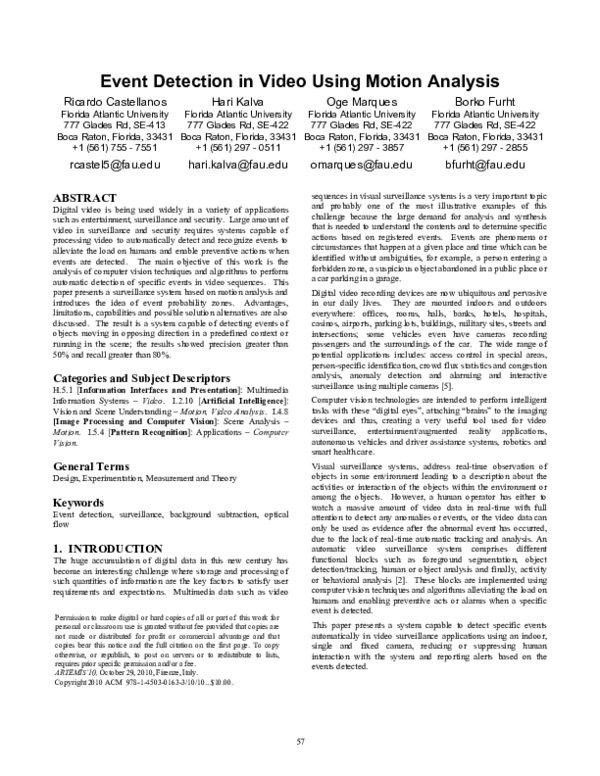 (PDF) Event detection in video using motion analysis