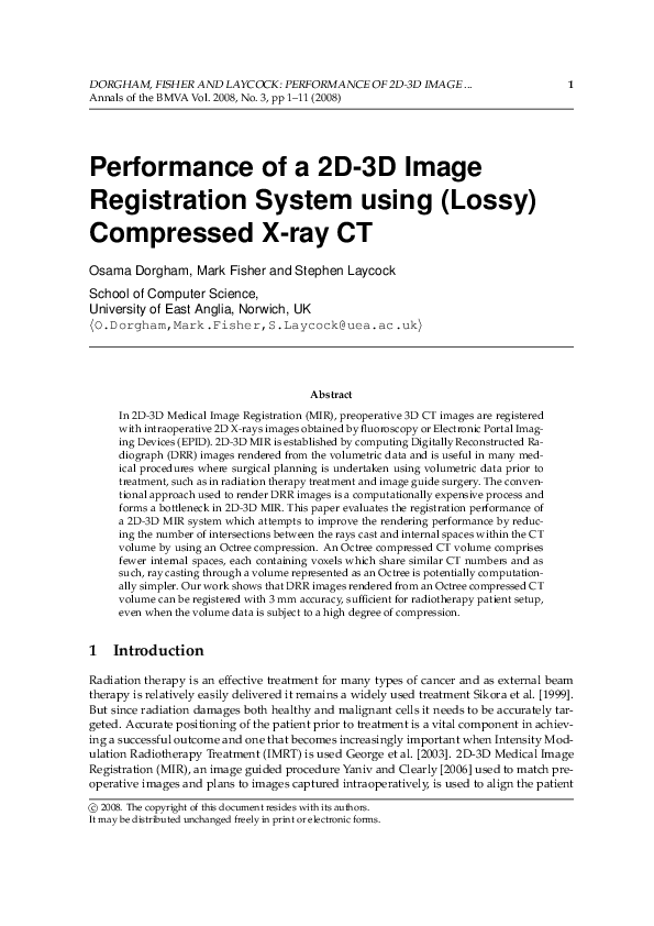 (PDF) Performance of a 2D-3D Image Registration System using (Lossy) Compressed X-ray CT | Mark ...