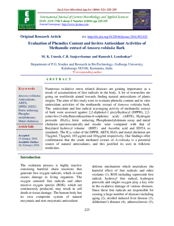 (PDF) Evaluation of Phenolics Content and Invitro Antioxidant ...