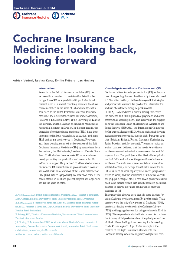 (PDF) Cochrane Insurance Medicine: looking back, looking forward