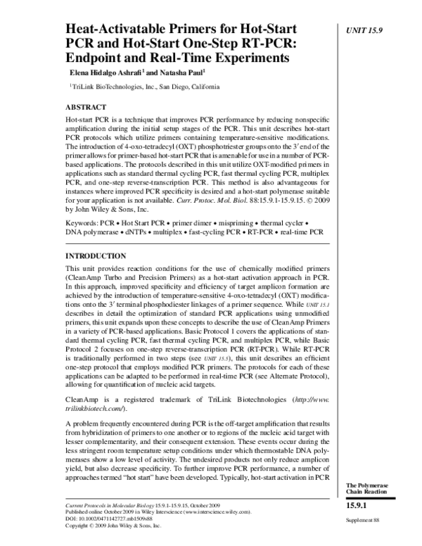 (PDF) Heat-Activatable Primers for Hot-Start PCR and Hot-Start One-Step ...
