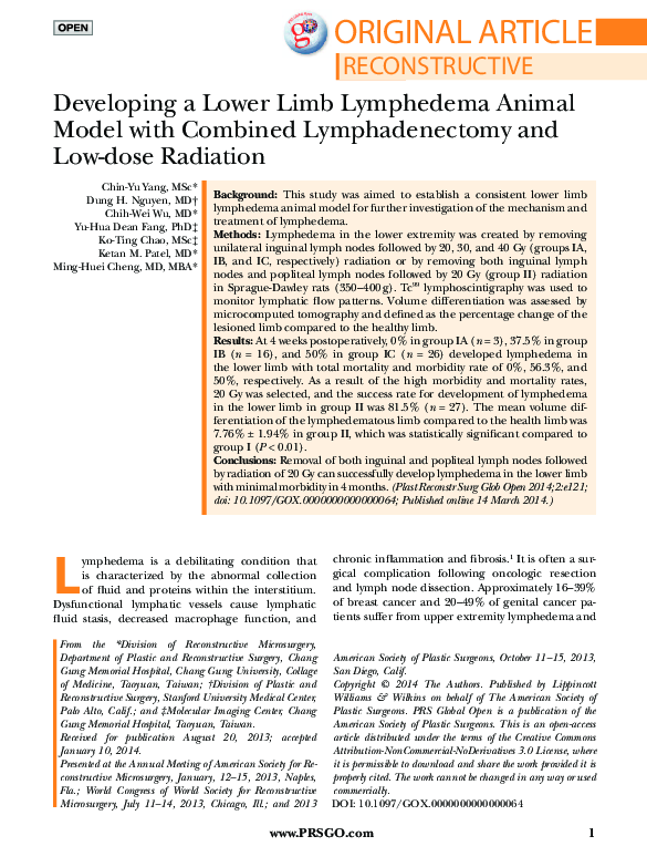 (PDF) Developing a Lower Limb Lymphedema Animal Model with Combined ...