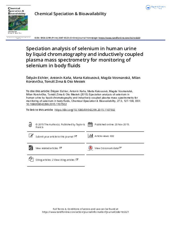 (PDF) Speciation analysis of selenium in human urine by liquid chromatography and inductively ...