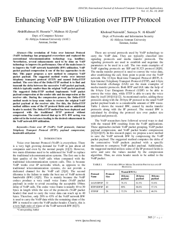 (PDF) Enhancing VoIP BW Utilization over ITTP Protocol