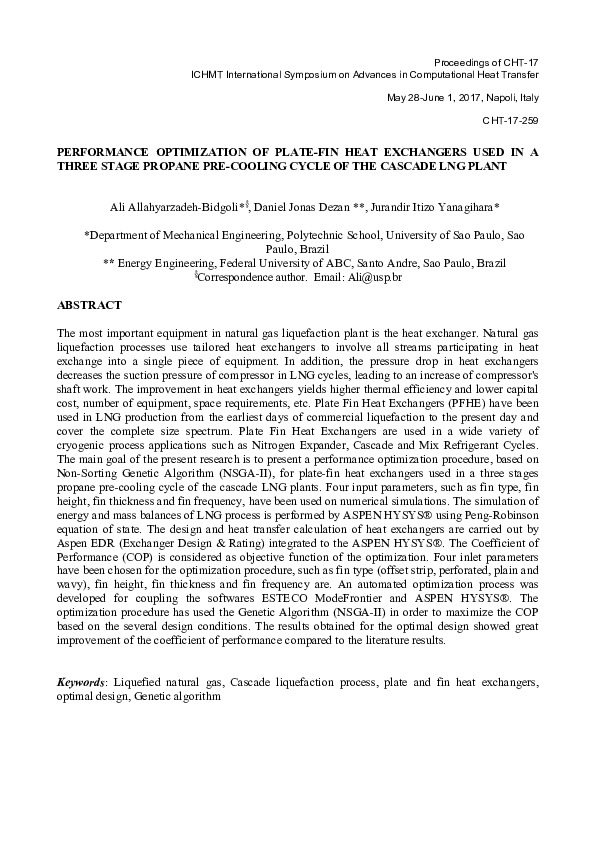 (PDF) Performance Optimization of Plate-Fin Heat Exchangers Used in a Three Stage Propane Pre ...