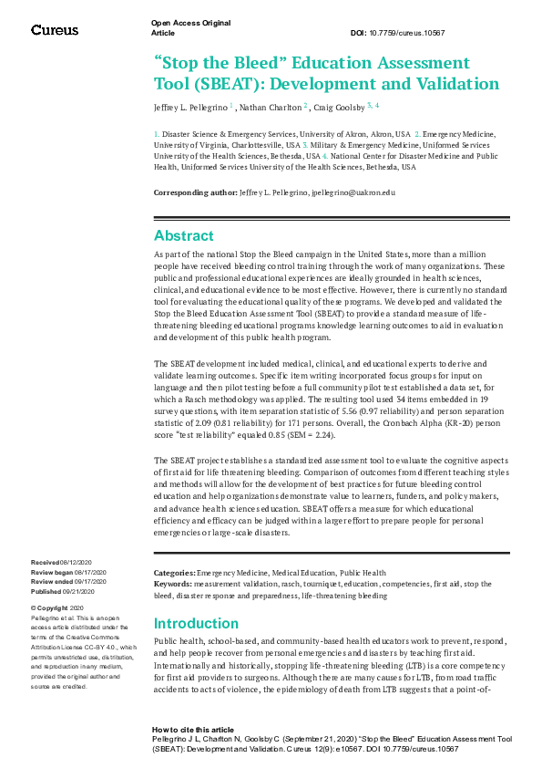 (PDF) “Stop the Bleed” Education Assessment Tool (SBEAT): Development ...