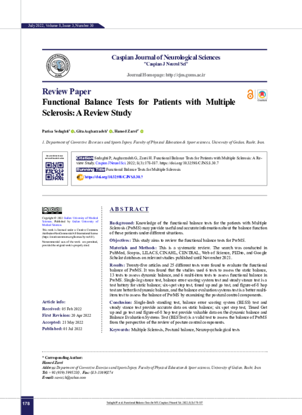 (PDF) Functional Balance Tests for Patients with Multiple Sclerosis: A ...