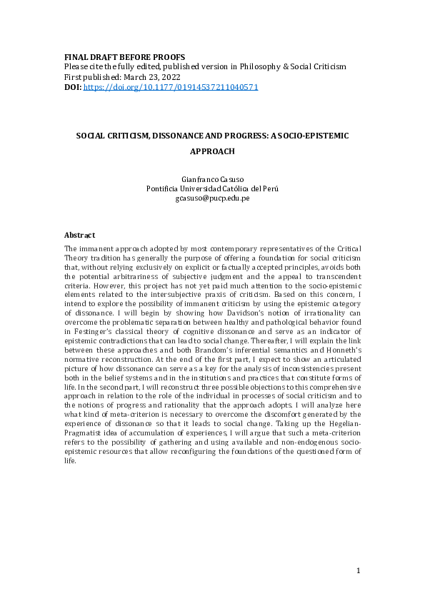 (PDF) Social criticism, dissonance, and progress: A socio-epistemic ...