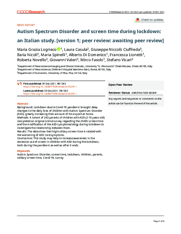 (PDF) Autism Spectrum Disorder and screen time during lockdown: an ...