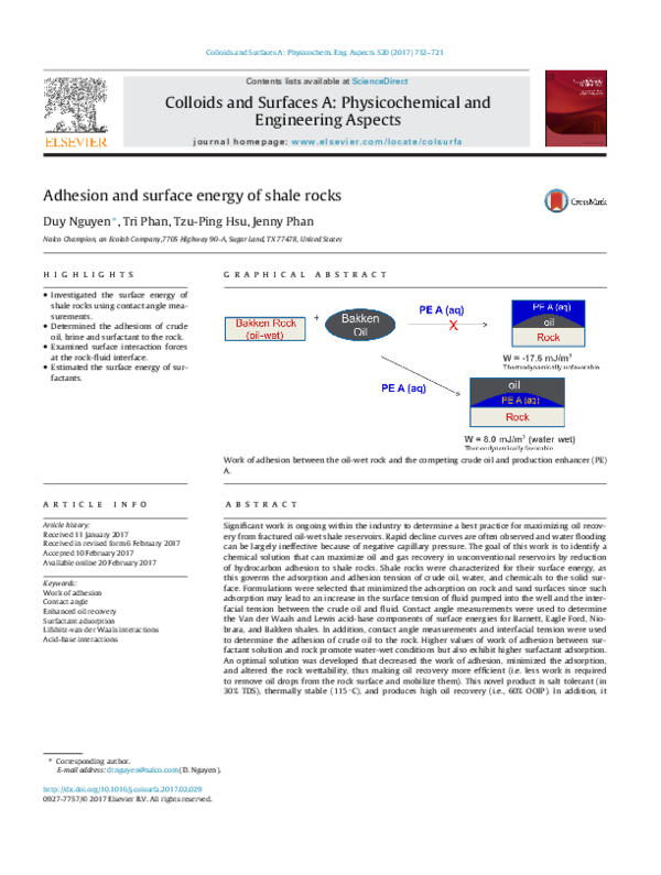 (PDF) Adhesion and surface energy of shale rocks