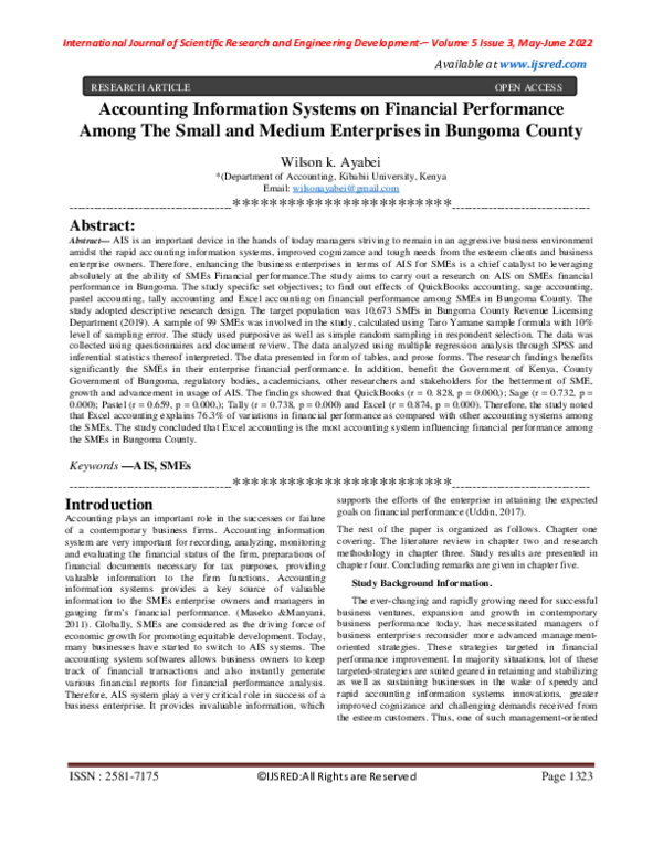 (PDF) Accounting Information Systems on Financial Performance Among The Small and Medium ...