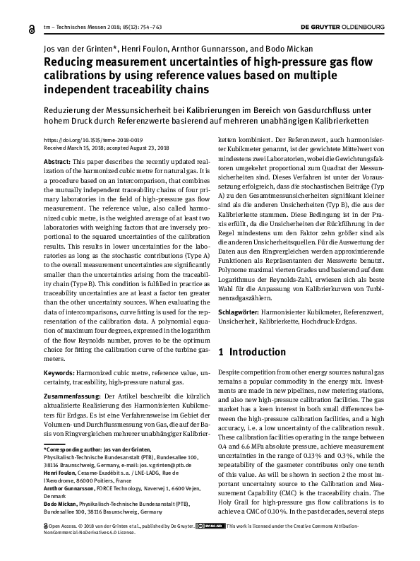 (PDF) Reducing measurement uncertainties of high-pressure gas flow ...
