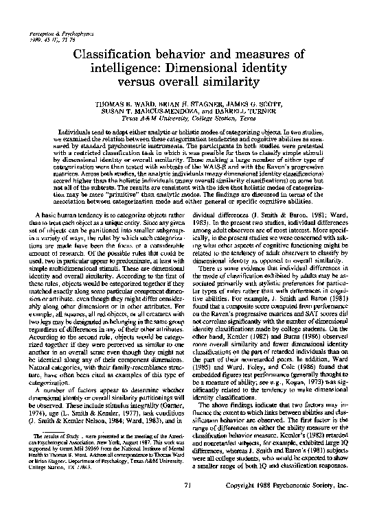 (PDF) Classification behavior and measures of intelligence: Dimensional ...