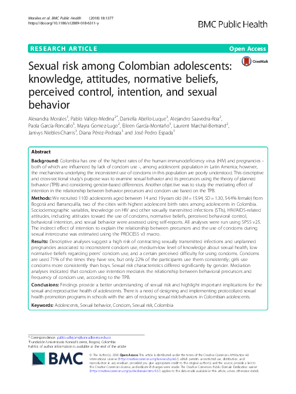 (PDF) Sexual risk among Colombian adolescents: knowledge, attitudes ... (PDF) Sexual risk among Colombian adolescents: knowledge, attitudes ...