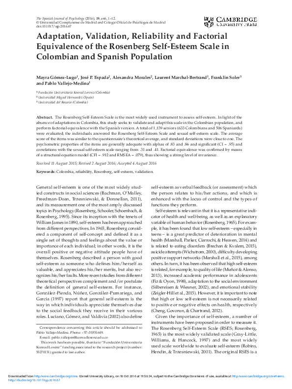 (PDF) Adaptation, Validation, Reliability and Factorial Equivalence of the Rosenberg Self-Esteem ...
