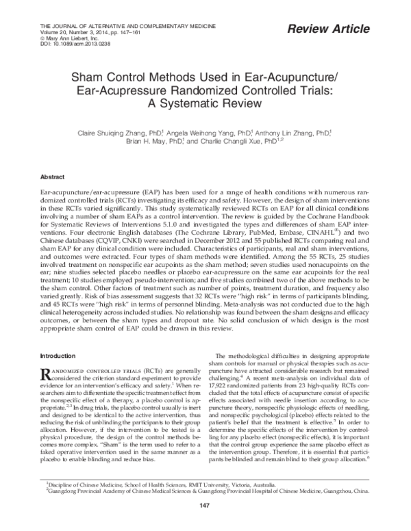 (PDF) Sham Control Methods Used in Ear-Acupuncture/Ear-Acupressure ...