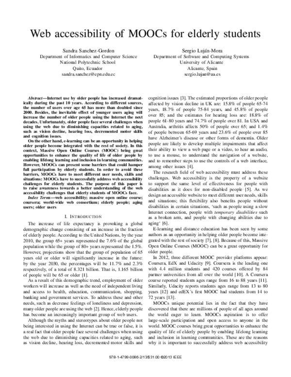(PDF) Web accessibility of MOOCs for elderly students | yakup akgül - Academia.edu