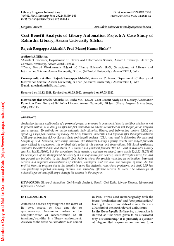 (PDF) Cost-benefit analysis of library automation project: A case study ...