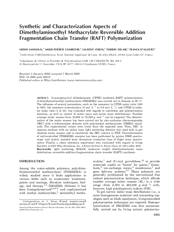 (PDF) Synthetic and characterization aspects of dimethylaminoethyl ...