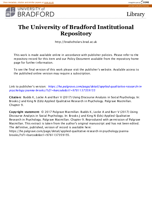 (PDF) Using discourse analysis in social psychology