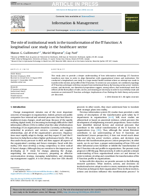 (PDF) The role of institutional work in the transformation of the IT ...