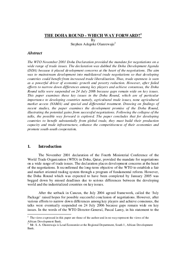 (PDF) The Doha Round-Which Way Forward