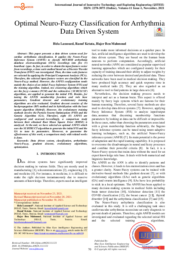 (PDF) Optimal Neuro Fuzzy Classification for Arrhythmia Data Driven System