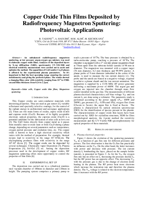 (PDF) Copper Oxide Thin Films Deposited by Radiofrequency Magnetron ...