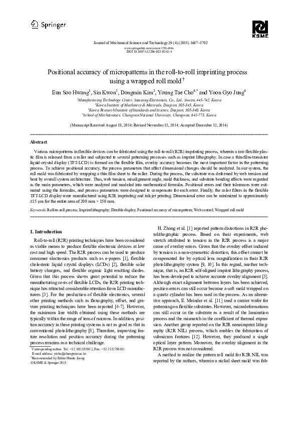 (PDF) Positional accuracy of micropatterns in the roll-to-roll imprinting process using a ...