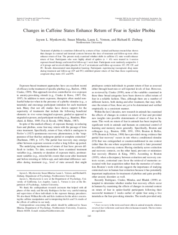 (PDF) Changes in caffeine states enhance return of fear in spider phobia