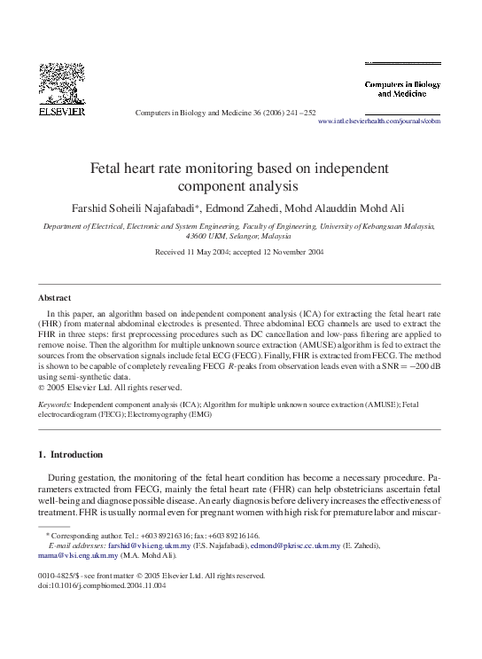(PDF) Fetal heart rate monitoring based on independent component analysis