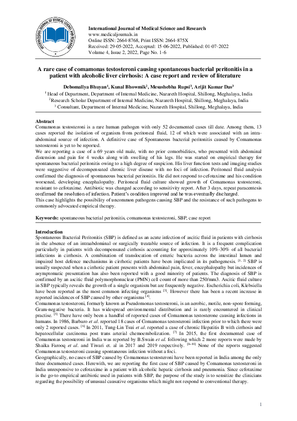 (PDF) A rare case of comamonas testosteroni causing spontaneous ...