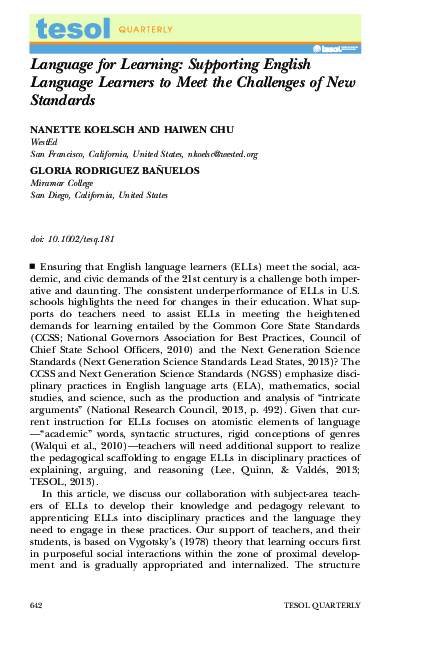 (PDF) Language for Learning: Supporting English Language Learners to ...