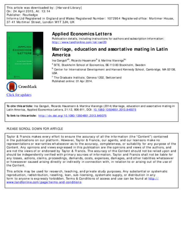 (PDF) Marriage, education and assortative mating in Latin America