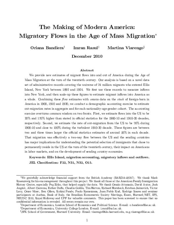 (PDF) The Making of Modern America: Migratory Flows in the Age of Mass ...