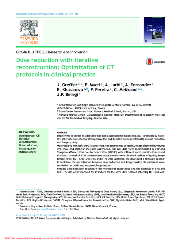 (PDF) Dose reduction with iterative reconstruction: Optimization of CT protocols in clinical ...