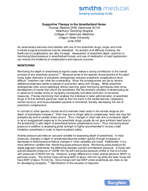 (PDF) Supportive Therapy in the Anesthetized Horse