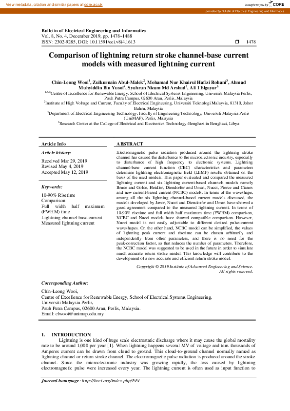 (PDF) Comparison of lightning return stroke channel-base current models ...