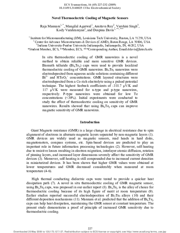 (PDF) Novel Thermoelectric Cooling of Magnetic Sensors
