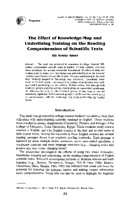 (PDF) The effect of knowledge-map and underlining training on the ...
