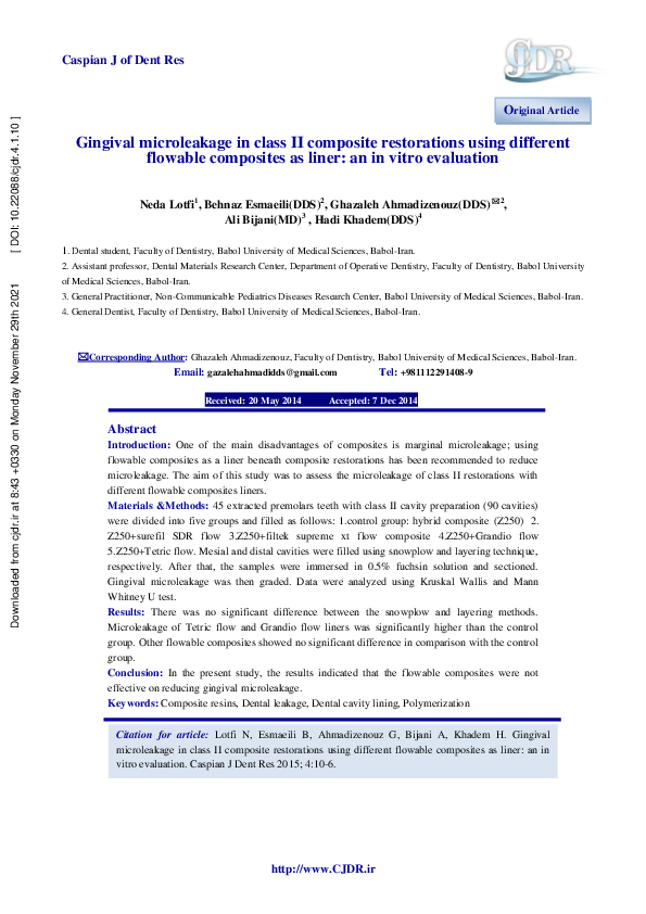 Pdf Gingival Microleakage In Class Ii Composite Restorations Using Different Flowable
