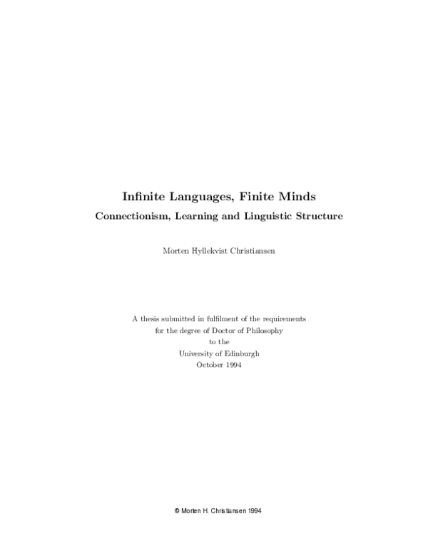 (PDF) Infinite languages, finite minds: Connectionism, learning and linguistic structure