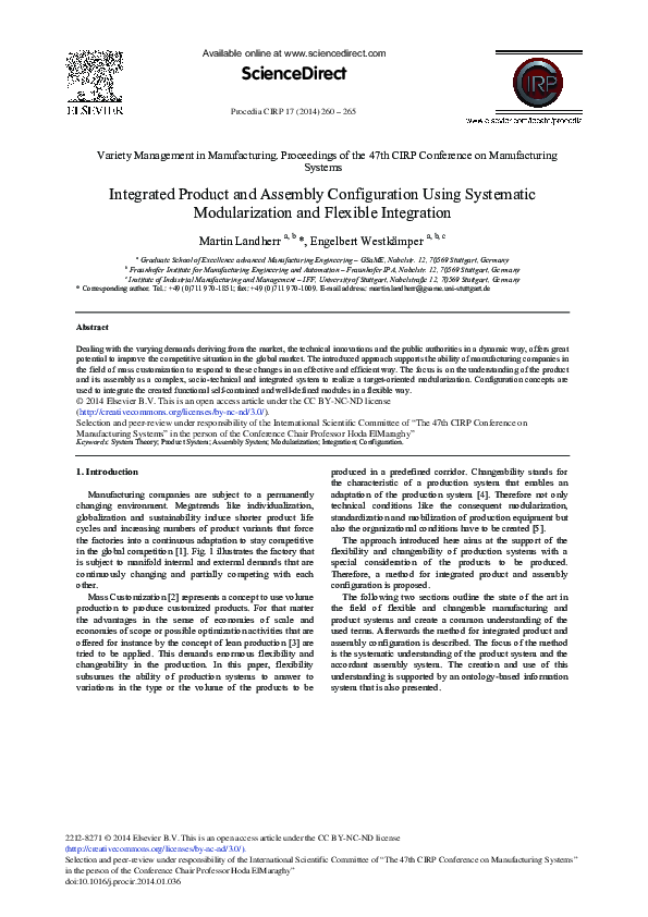 Pdf Integrated Product And Assembly Configuration Using Systematic Modularization And Flexible