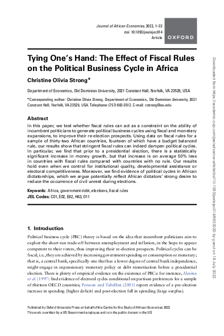 (PDF) Tying One’s Hand: The Effect of Fiscal Rules on the Political ...