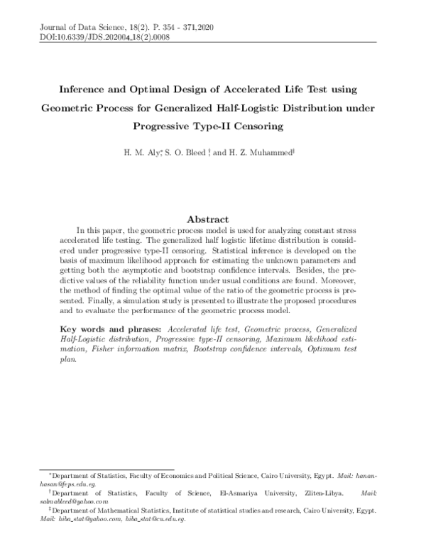 Pdf Inference And Optimal Design Of Accelerated Life Test Using Geometric Process For