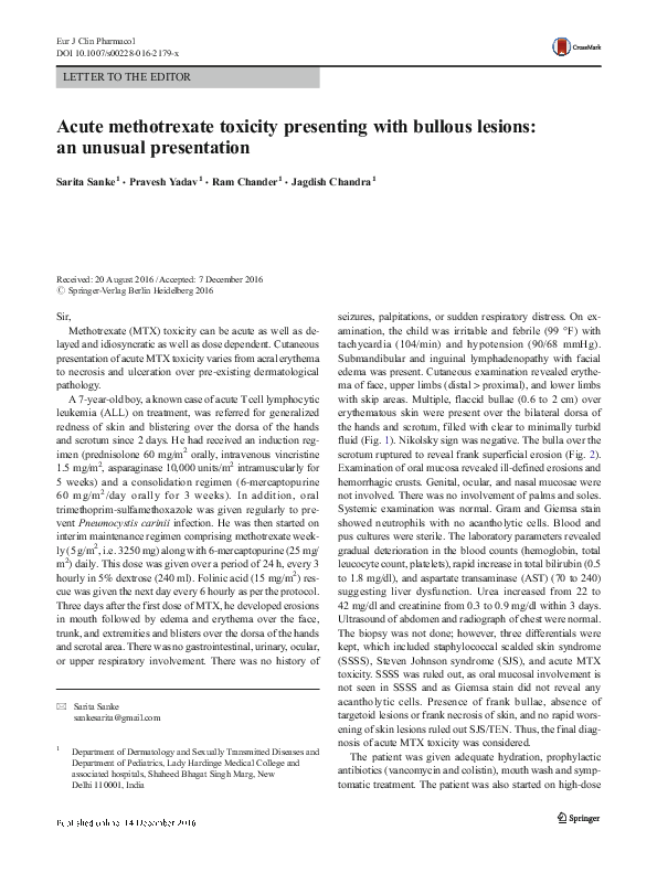 (PDF) Acute methotrexate toxicity presenting with bullous lesions: an ...