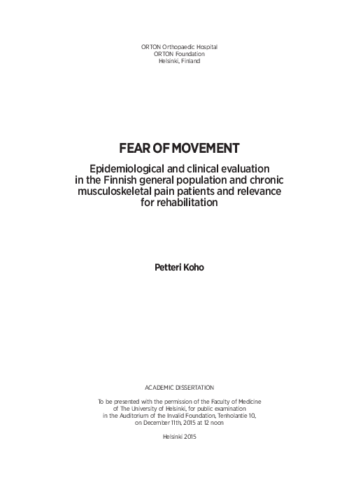 (PDF) FEAR OF MOVEMENT : Epidemiological and clinical evaluation in the ...
