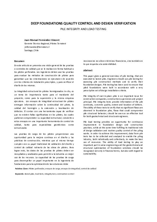 (PDF) DEEP FOUNDATIONS QUALITY CONTROL AND DESIGN VERIFICATION PILE ...