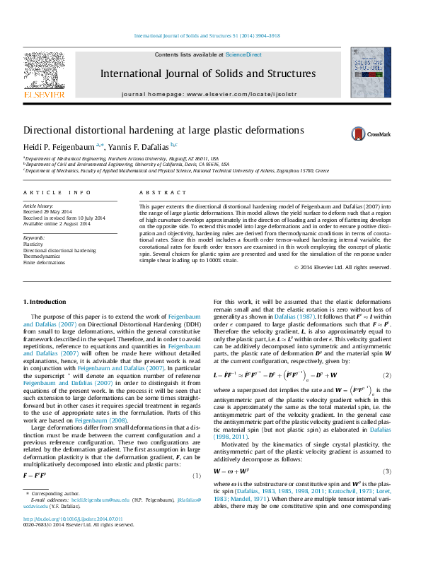(PDF) Directional distortional hardening at large plastic deformations