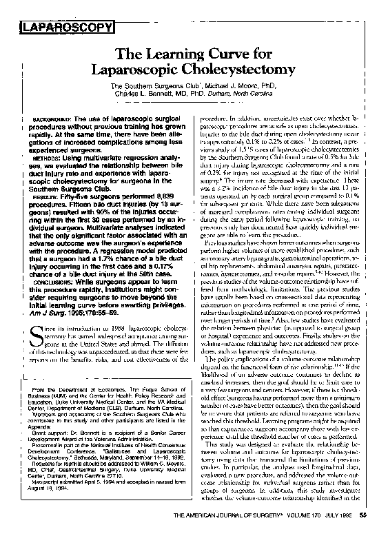 (PDF) The learning curve for laparoscopic cholecystectomy | Charles Bennett - Academia.edu